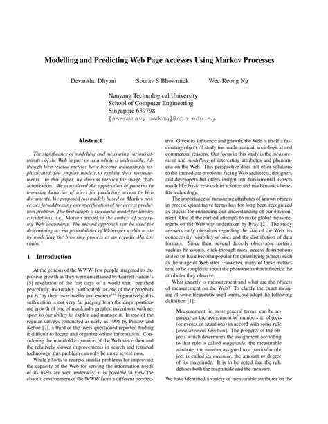 Pdf Modelling And Predicting A Web Page Accesses Using Markov Processes