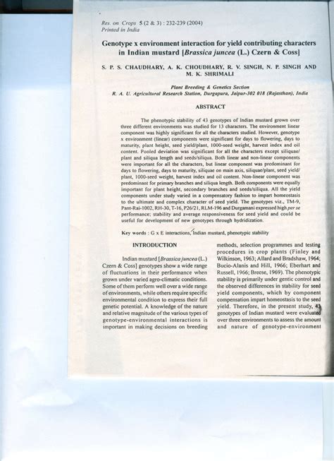 Pdf Genotype X Environment Interaction For Yield Contributing