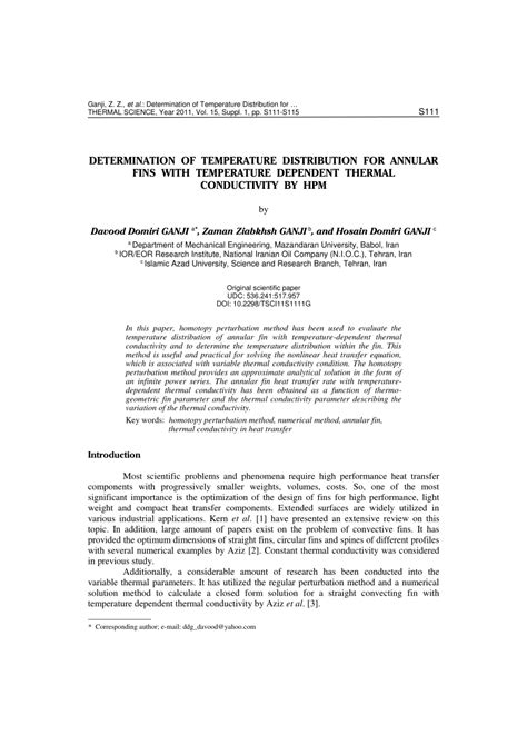 Pdf Determination Of Temperature Distribution For Annular Fins With Temperature Dependent