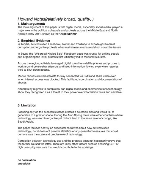 Howard Analysis Howard Notesrelatively Broad Quality 1 Main