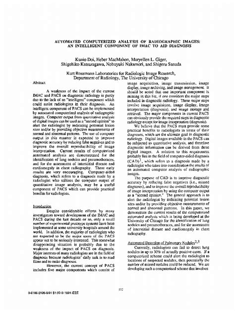 Automated Computerized Analysis Of Radiographic Images An Intelligent Component Of Imac To Aid