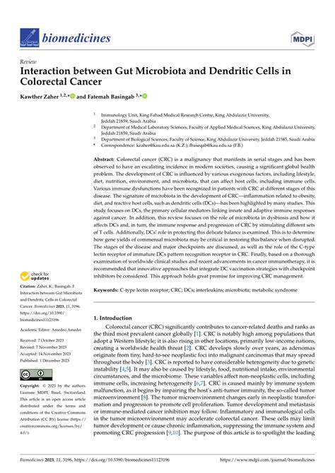 Pdf Interaction Between Gut Microbiota And Dendritic Cells In Colorectal Cancer