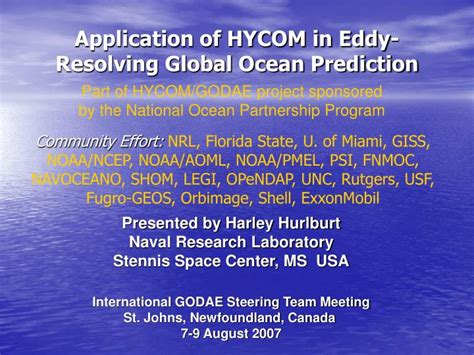 ppt application of hycom in eddy resolving global ocean prediction