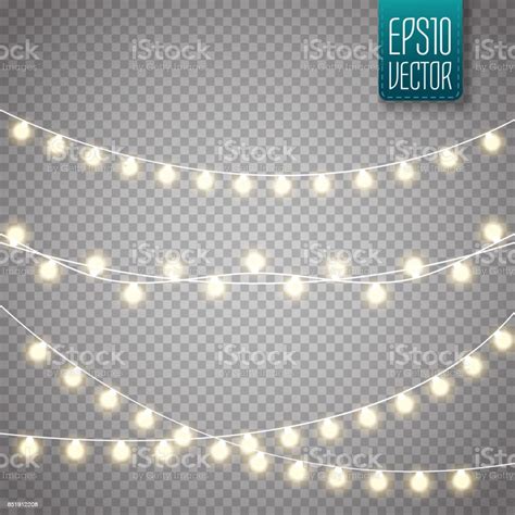 크리스마스 빛 투명 한 배경에 고립입니다 벡터 크리스마스 빛나는 갈 랜드 크리스마스 조명에 대한 스톡 벡터 아트 및 기타 이미지