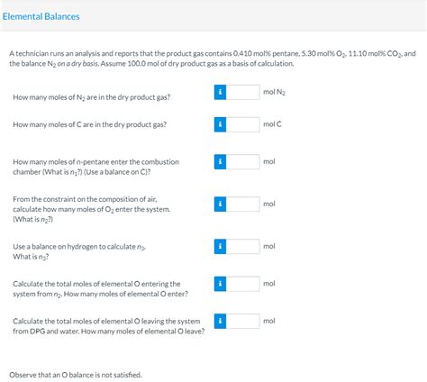 Solved Elemental Balances A Technician Runs An Analysis And
