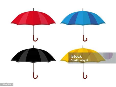 우산 아이콘 세트입니다 노란색 검은 색 빨간색과 파란색 우산 플랫 디자인 벡터 일러스트 레이션 Eps 0명에 대한 스톡 벡터 아트 및 기타 이미지 Istock