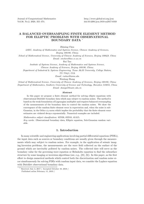 Global Science Press A Balanced Oversampling Finite Element Method For Elliptic Problems With