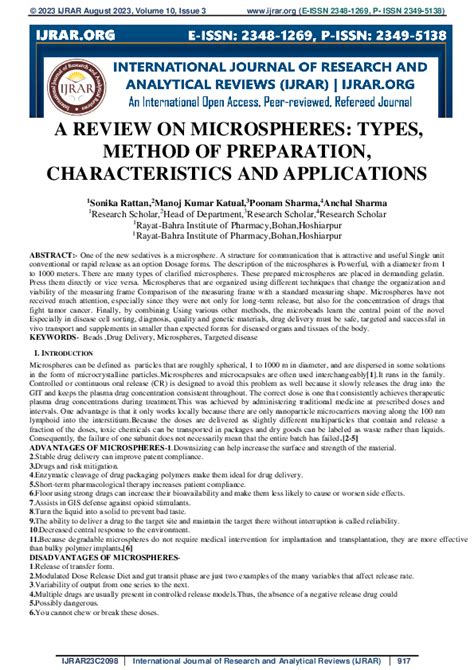 Pdf A Review On Microspheres Types Method Of Preparation Characteristics And Applications