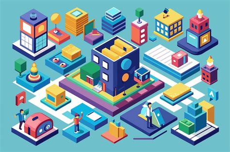 Premium Vector A Vibrant Isometric Illustration Depicts A Bustling