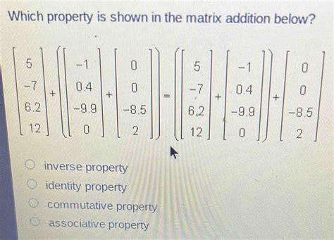 solved which property is shown in the matrix addition below