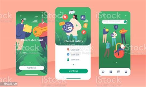 인터넷 안전 모바일 앱 페이지 온보드 화면 템플릿입니다 컴퓨터 보안 개인 정보 보호 데이터 보호 개념 Vpn에 대한 스톡 벡터 아트 및 기타 이미지 Istock