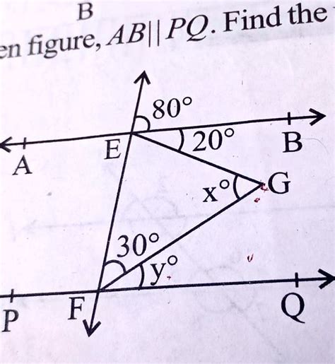 solved in the given figure ab parallel pq find the value of x and y