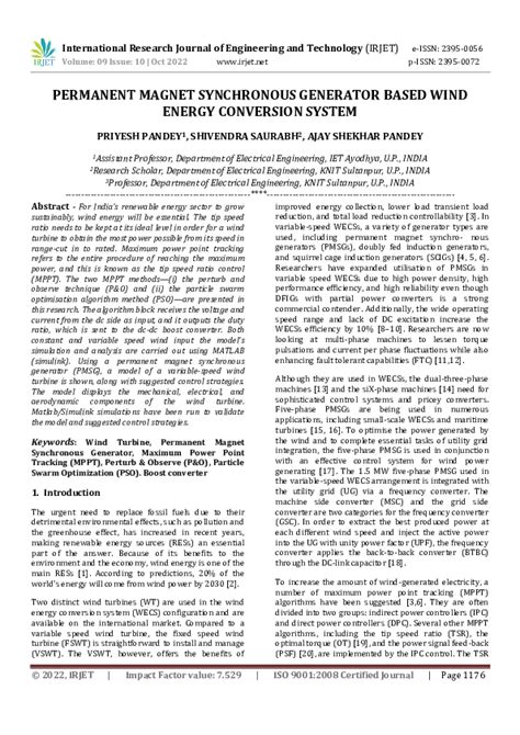 Pdf Permanent Magnet Synchronous Generator Based Wind Energy