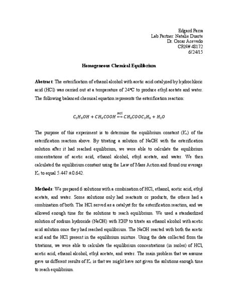 Pdf Homogeneous Chemical Equilibrium