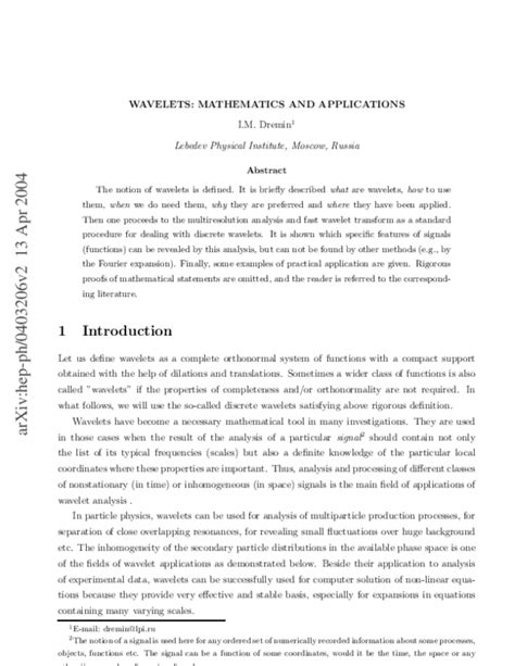 Pdf Wavelets Mathematics And Applications