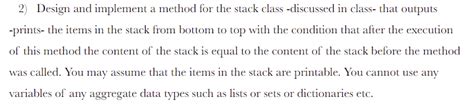 Design And Implement A Method For The Stack Class Chegg