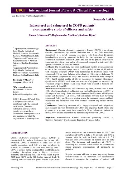 Pdf Indacaterol And Salmeterol In Copd Patients A Comparative Study