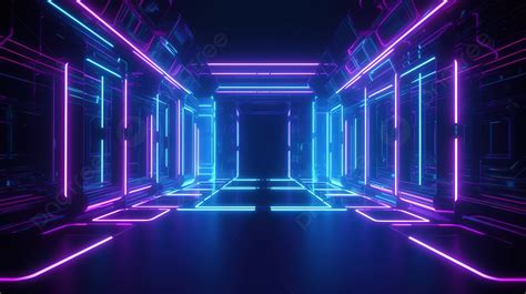 Illustration Of A 3d Neon Lit Space Construction Abstract Background