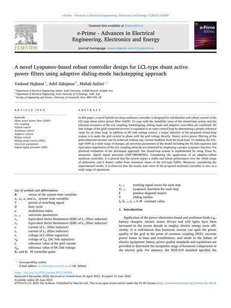 Pdf A Novel Lyapunov Based Robust Controller Design For Lcl Type Shunt Active Power Filters