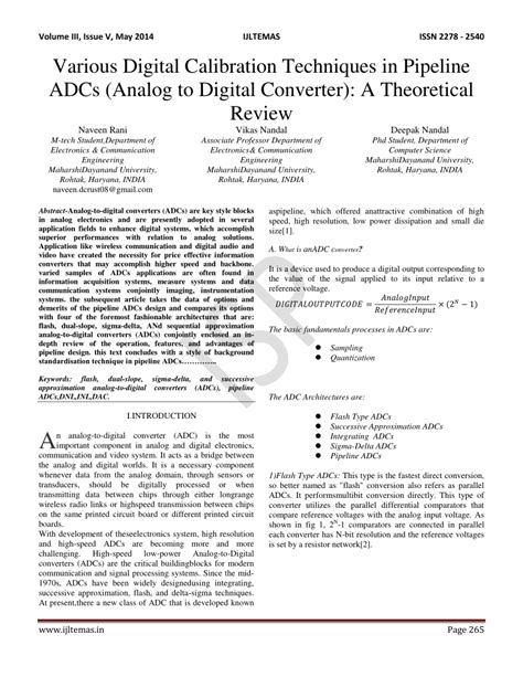 Pdf Various Digital Calibration Techniques In Pipeline Adcs Analog To Digital Converter A