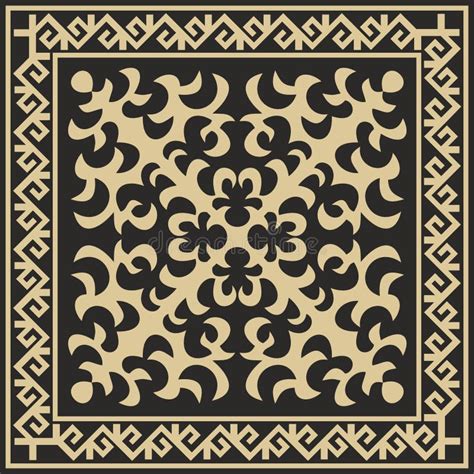 Vector Golden With Black Square Kazakh National Ornament Stock Vector