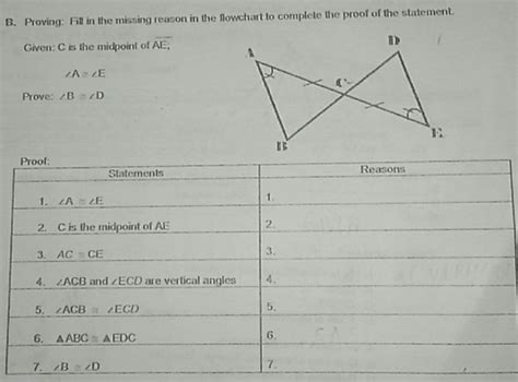 solved b proving fill in the missing reason in the flowchart to