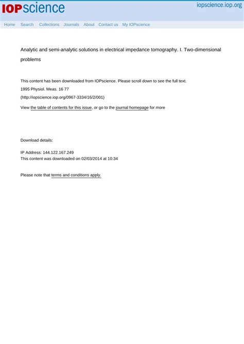 Pdf Analytic And Semi Analytic Solutions In Electrical Impedance