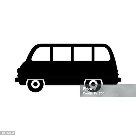 밴 아이콘 승객 오래된 미니 버스 블랙 실루엣 측면 보기입니다 벡터 플랫 그래픽 일러스트레이션 흰색 배경의 격리된 개체입니다 격리 히피에 대한 스톡 벡터 아트 및 기타