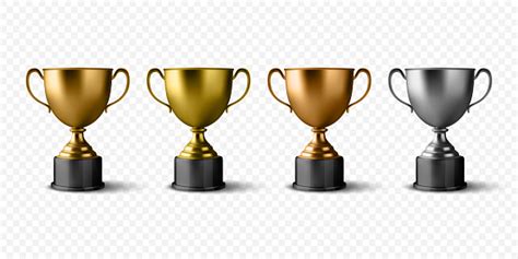 벡터 3d 현실적인 황금 청동 실버 챔피언 컵 아이콘 세트 근접 촬영이 분리되었습니다 챔피언십 트로피 컵 스포츠 토너먼트 상 승리 개념에 대한 트로피 컵의 디자인 템플릿 1