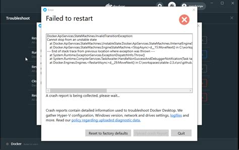 Failed To Restart · Issue 7363 · Dockerfor Win · Github