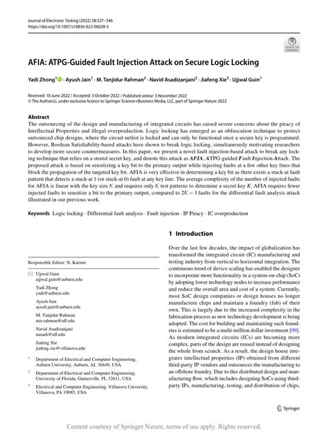 Afia Atpg Guided Fault Injection Attack On Secure Logic Locking