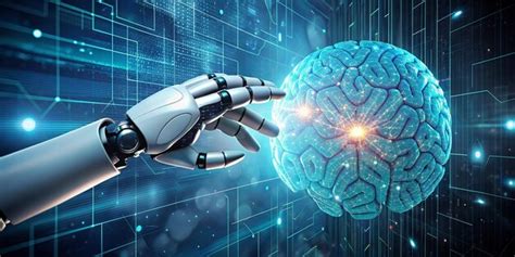 premium photo machine learning hand of robot touching on binary data