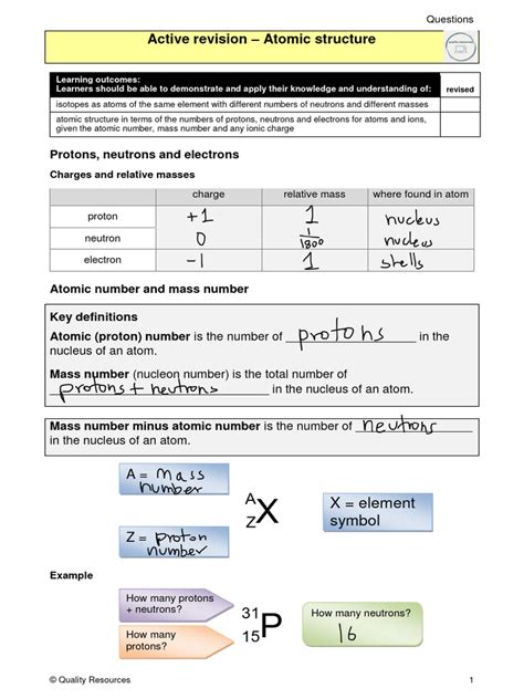 Atomic Structure Revision Pdf Ion Atoms