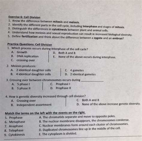 Solved Exercise 6 Cell Division 1 Know The Difference