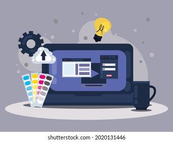 Laptop Web Design Scene Stock Vector Royalty Free Shutterstock