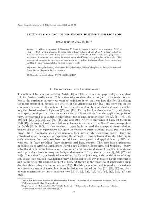 Pdf Fuzzy Set Of Inclusion Under Kleenes Implicator