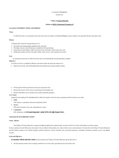 Obe Syllabus Educational Technology Ii Revised Pdf Educational