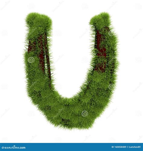 Grass Letter U Isolated On White Background Symbol Covered Green Grass