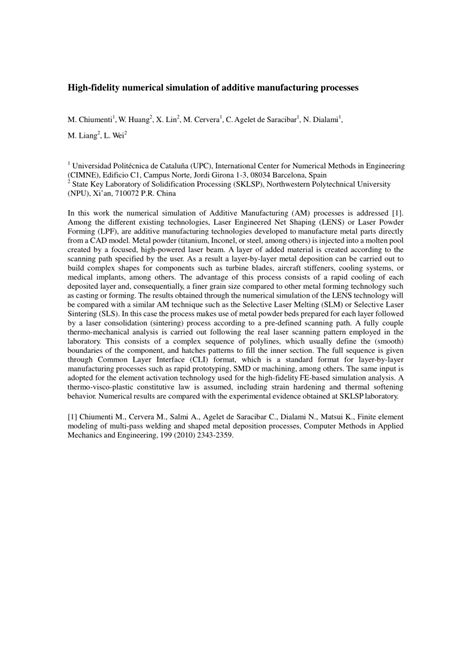 Pdf High Fidelity Numerical Simulation Of Additive Manufacturing Processes