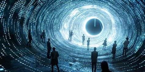 People In A Futuristic Digital Tunnel With Binary Code Stock Illustration Illustration Of