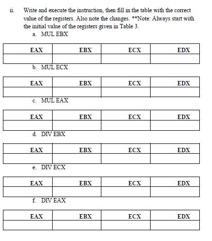 Solved Table EAX EBX ECX EDX H H H OH Write And Chegg Com