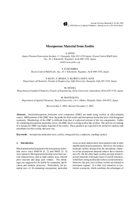 Pdf Mesoporous Material From Zeolite