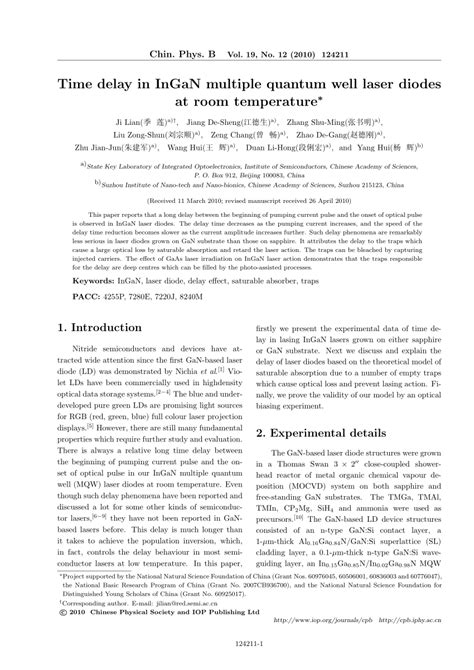 Pdf Time Delay In Ingan Multiple Quantum Well Laser Diodes At Room Temperature