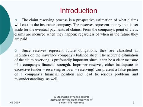 Ppt A Stochastic Dynamic Control Approach For The Claim Reserving Of A Non Life Insurance