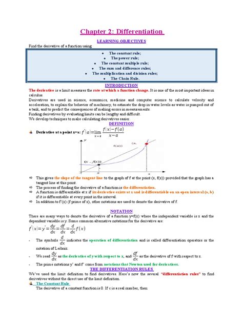 Chapter 2 Differentiation Pdf Derivative Mathematical Objects