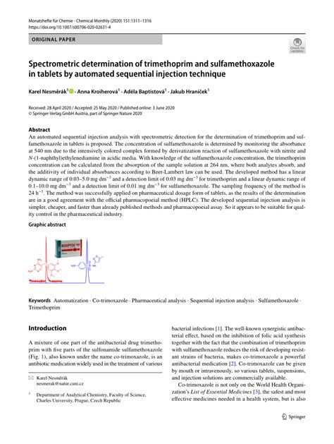 Pdf Spectrometric Determination Of Trimethoprim And Sulfamethoxazole In Tablets By Automated