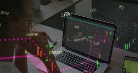 Animation Of Graphs Growing Numbers Caucasian Female Programmer
