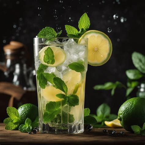 Premium AI Image | splashing lemonade with mint and lemons on the ...