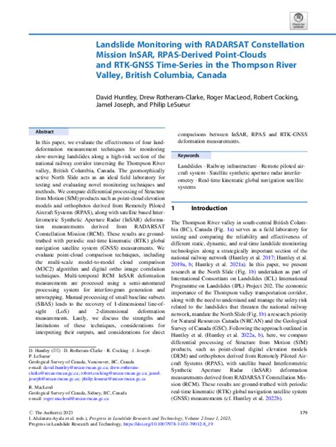 Pdf Landslide Monitoring With Radarsat Constellation Mission Insar Rpas Derived Point Clouds