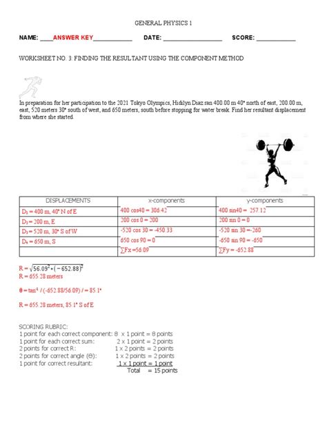Worksheet No 3 Finding The Resultant Using The Component Method Answer